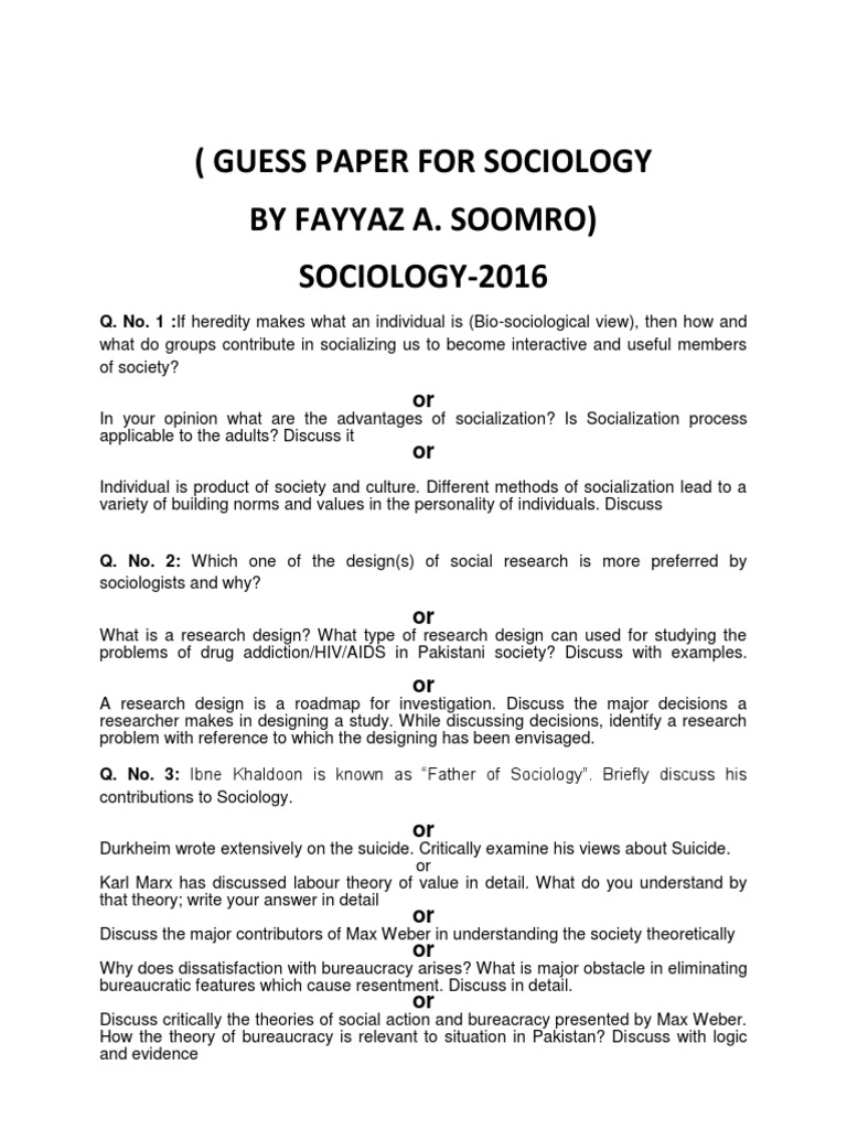 Guess Paper Sociology - Hundred Percentage Success | PDF ...