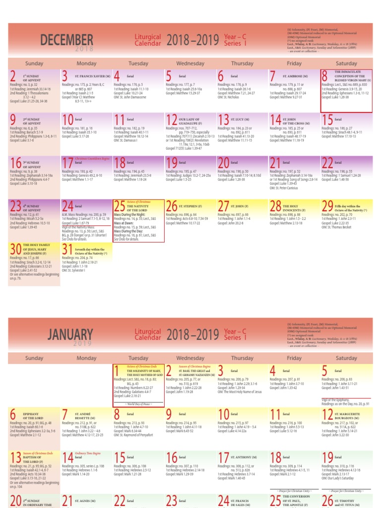 Liturgical Calendar 2018 2019YearC | PDF | Lectionary | Religious Texts