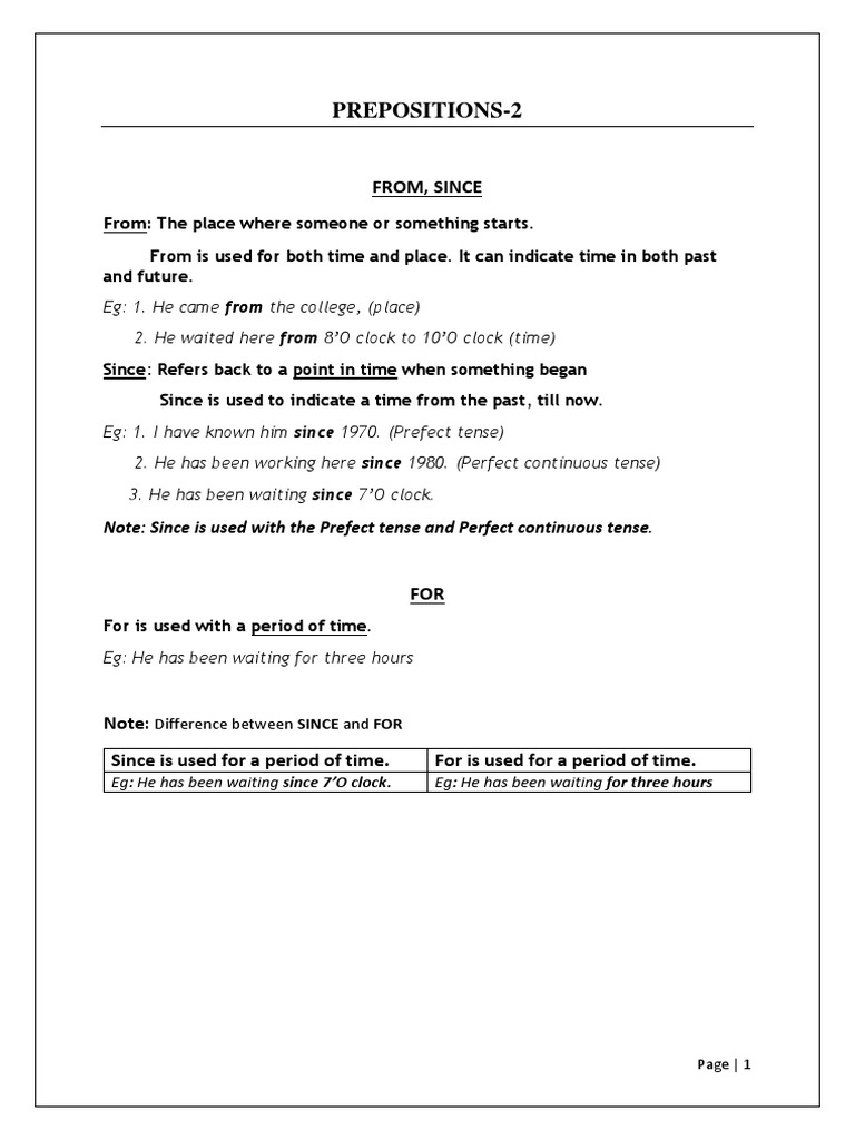Prepositions-2: From, Since From | PDF | Syntactic Relationships | Cognitive Science