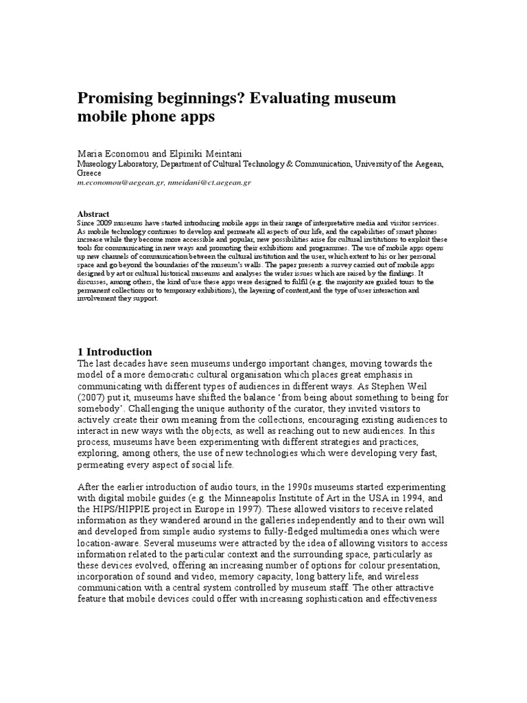 Museum Mobile Apps: Evaluation Study | PDF | Museum | Augmented Reality