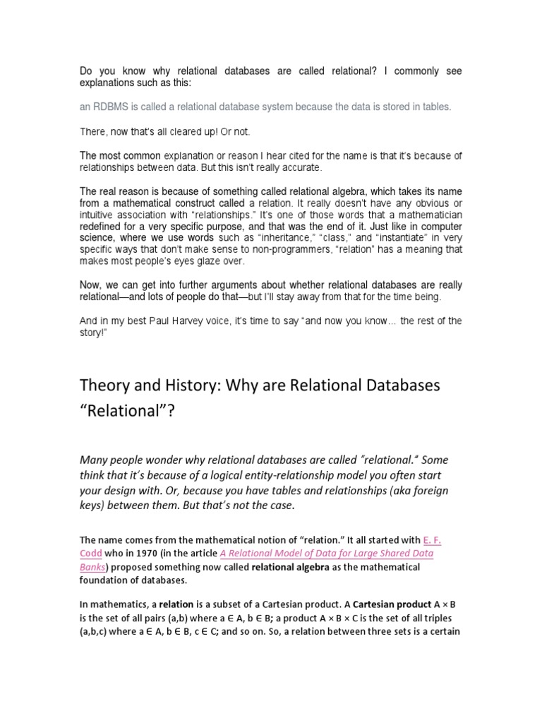 Theory and History: Why Are Relational Databases "Relational"? | PDF ...