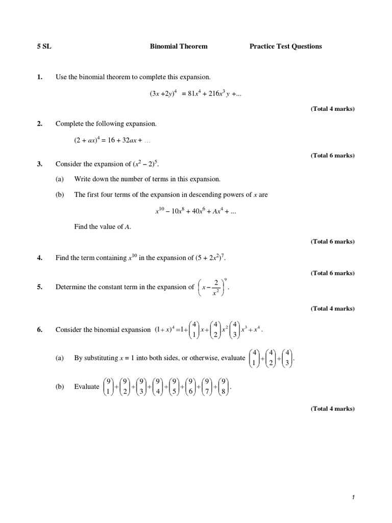 Binomial Practice Test Questions PDF | PDF | Discrete Mathematics ...