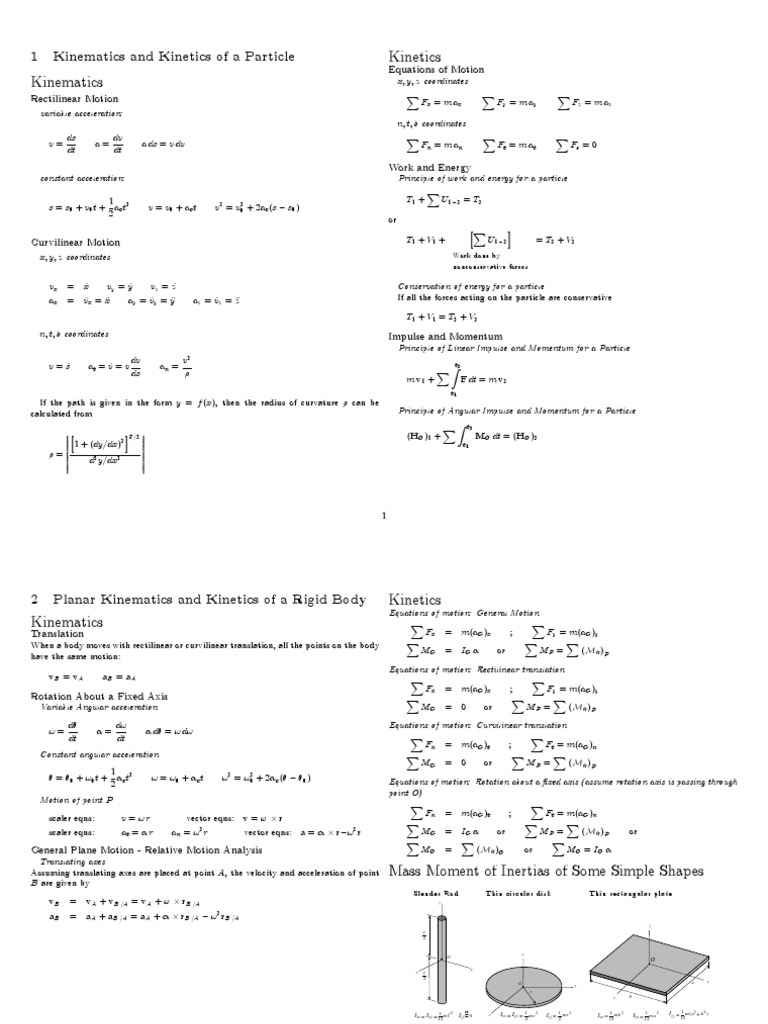 Formulas Final | PDF | Rotation Around A Fixed Axis | Kinematics