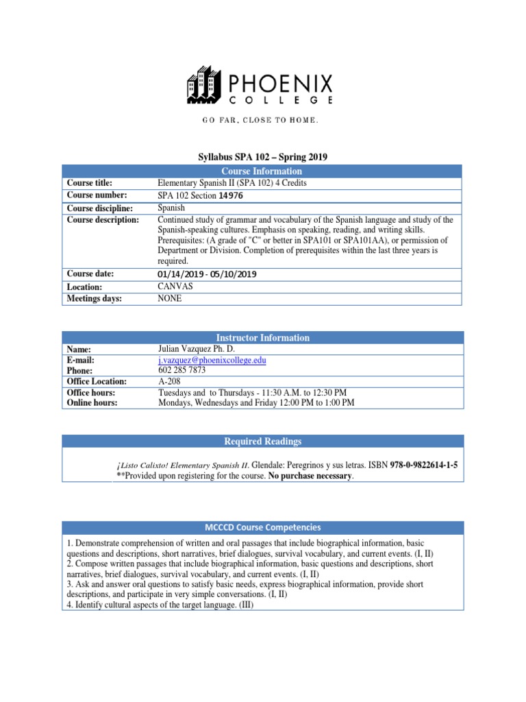 Spa 102 Spring 2019 | PDF | Homework | Test (Assessment)