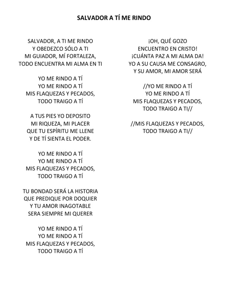 Letra Salvador A Ti Me Rindo | PDF