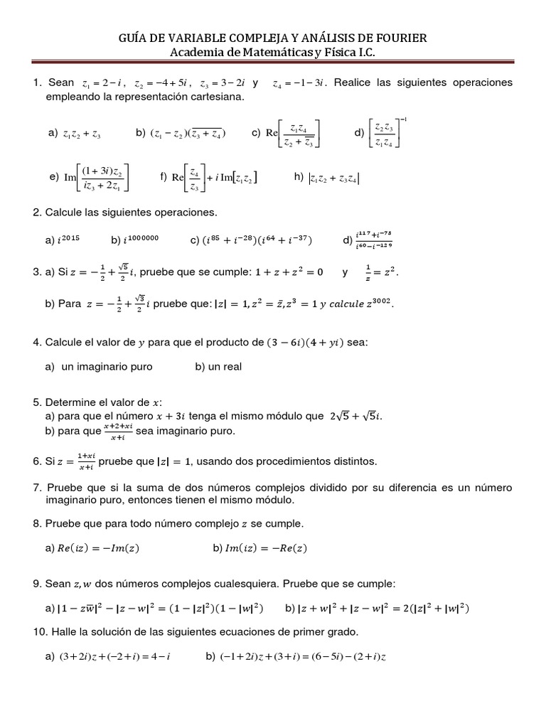Guía para Variable Compleja | PDF | Número complejo | Análisis complejo