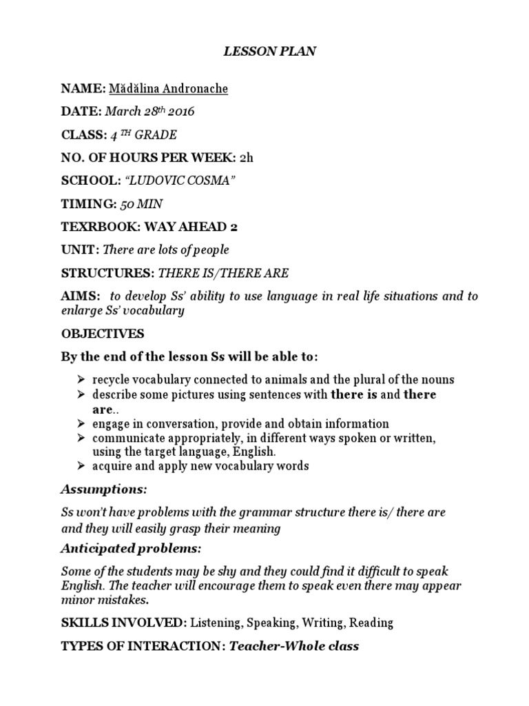 4th Grade English Lesson Plan | PDF | Vocabulary | Question