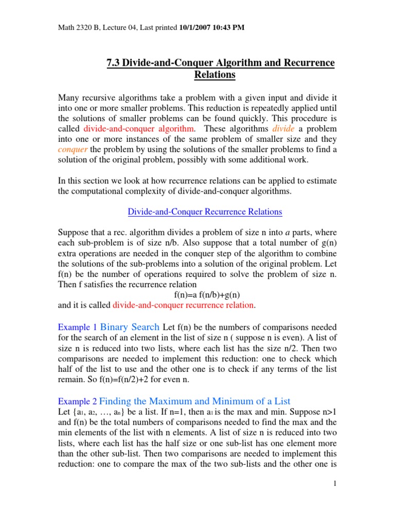 Divide and Conquer | PDF | Algebra | Algorithms