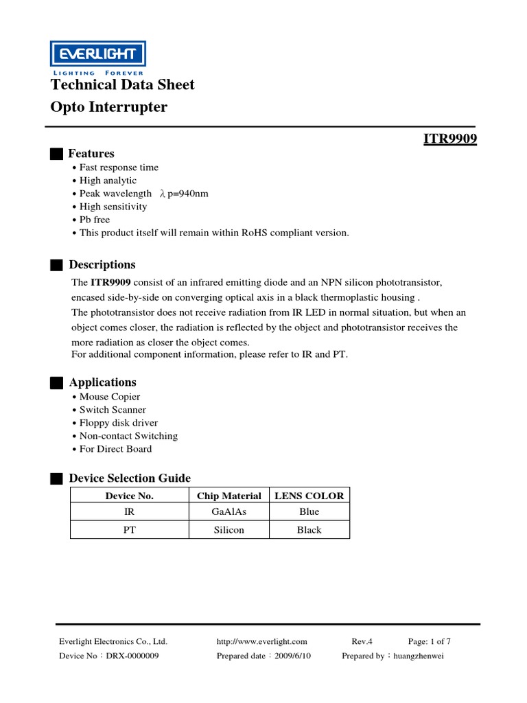 Technical Data Sheet Opto Interrupter: Features | PDF | Infrared ...