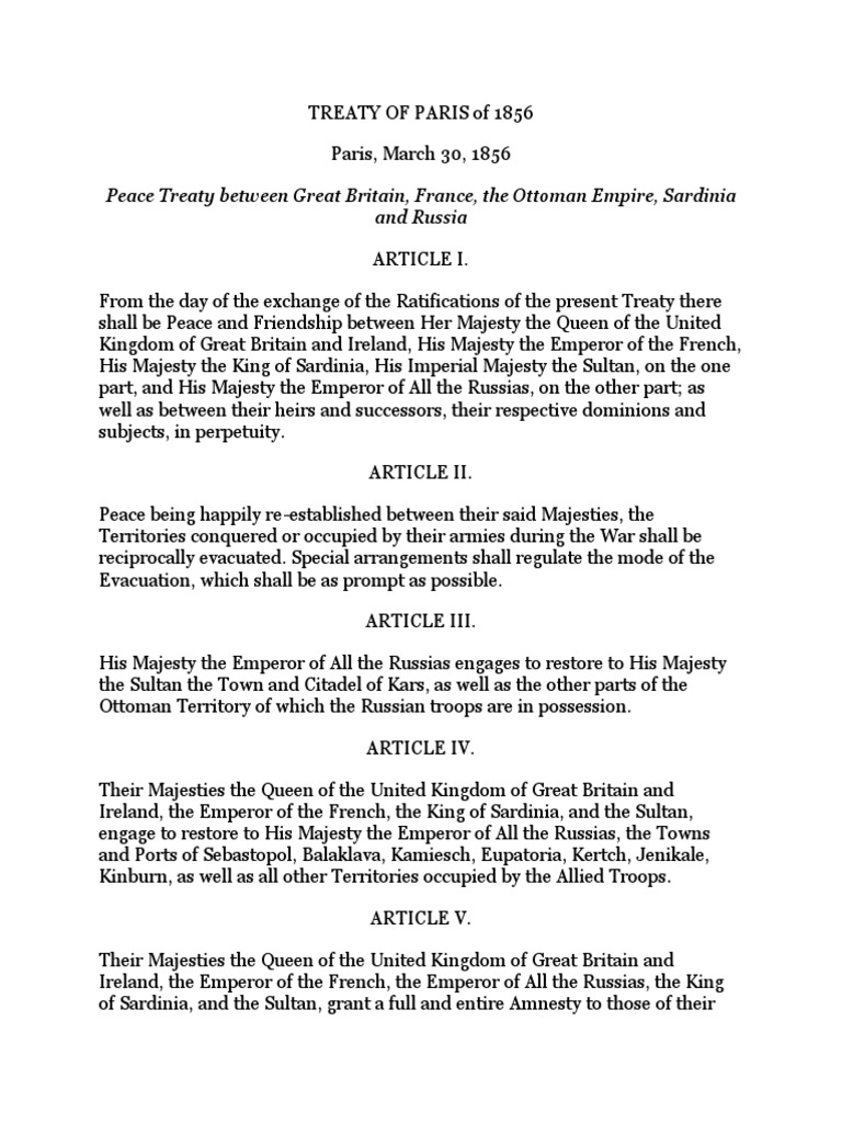 Treaty of Paris 1856 Overview | PDF | Russian Empire | Emperor