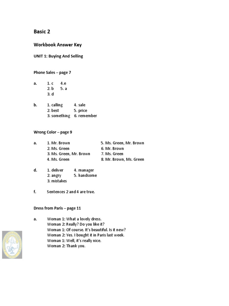Basic 2 - Answer Keys PDF | PDF | Food And Drink | Cuisine