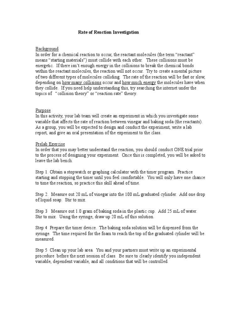 Investigating Reaction Rates: Lab Guide | PDF | Experiment | Reaction Rate