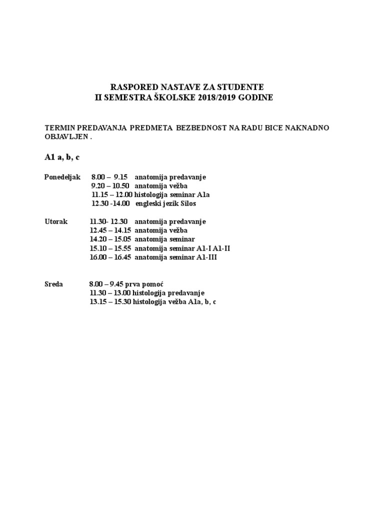 2 Semestar Raspored Nastave | PDF | Sports | Business