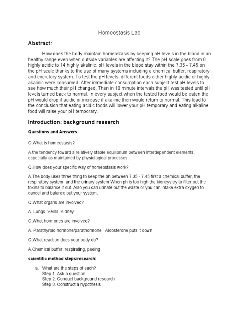 Abstract:: Homeostasis Lab | PDF | Homeostasis | Experiment