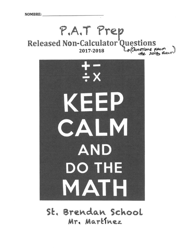 Pat 2019 Released Non-Calculator Questions - v2 - Complete | PDF