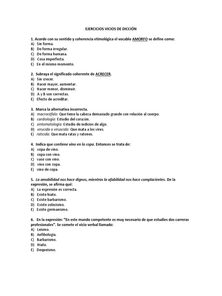Ejercicios Vicios de Dicción | PDF | Idiomas