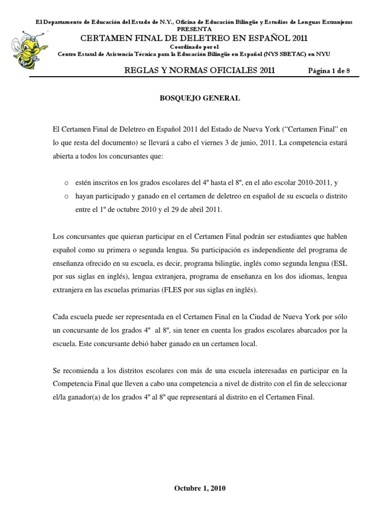 Certamen Deletreo Español N.Y. 2011 | PDF | Multilingüismo | Lengua ...
