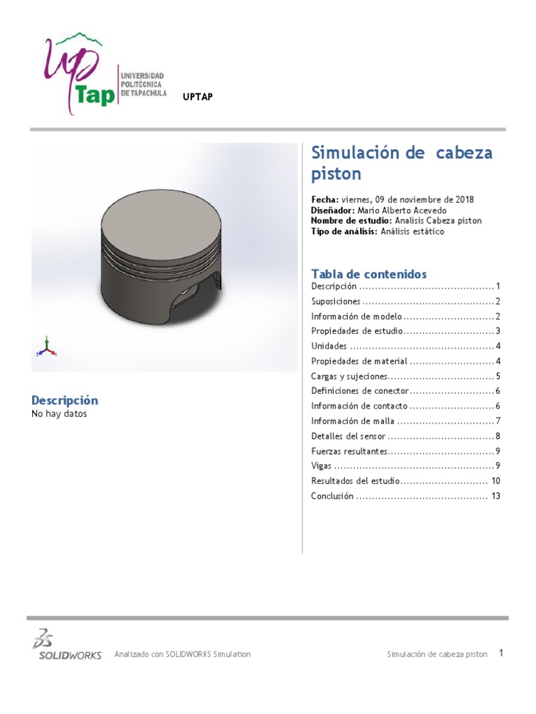 Cabeza Piston-Analisis Cabeza Piston-1 | PDF | Elasticidad (Física ...