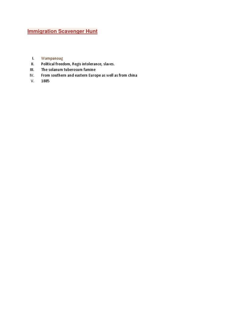 Immigration Scavenger Hunt Overview | PDF