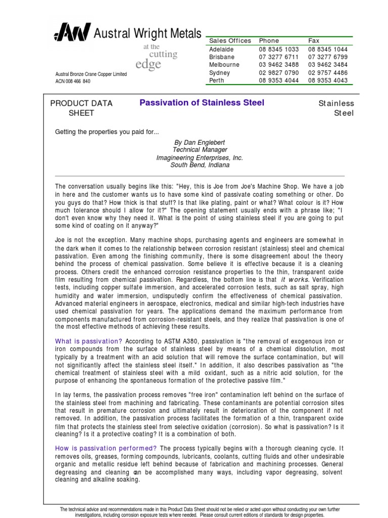 Passivating Stainless Steel | PDF | Corrosion | Stainless Steel