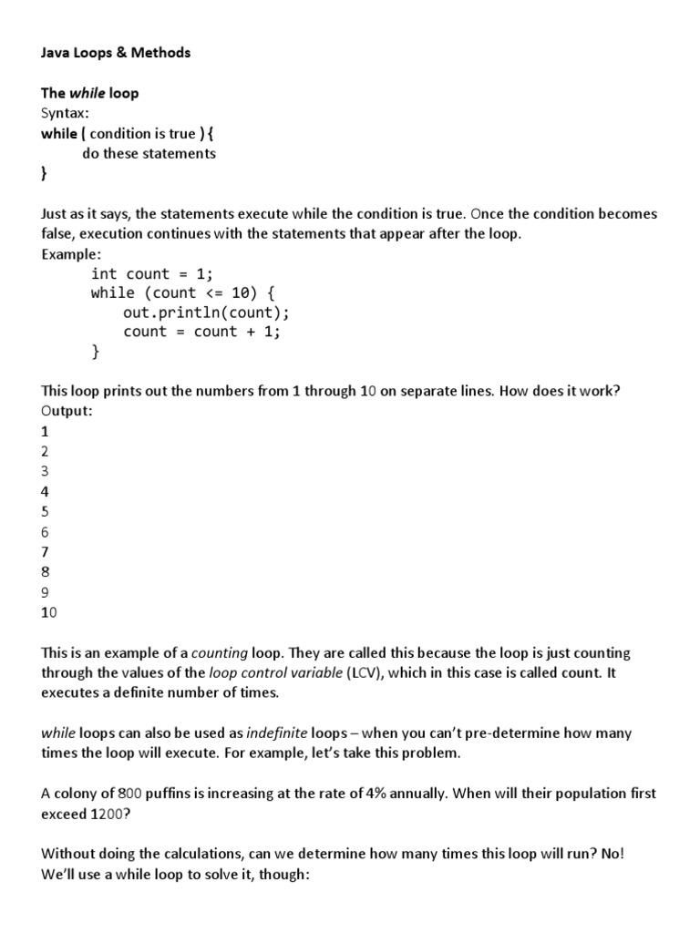 Java Loops & Methods The While Loop While (Condition Is True ...