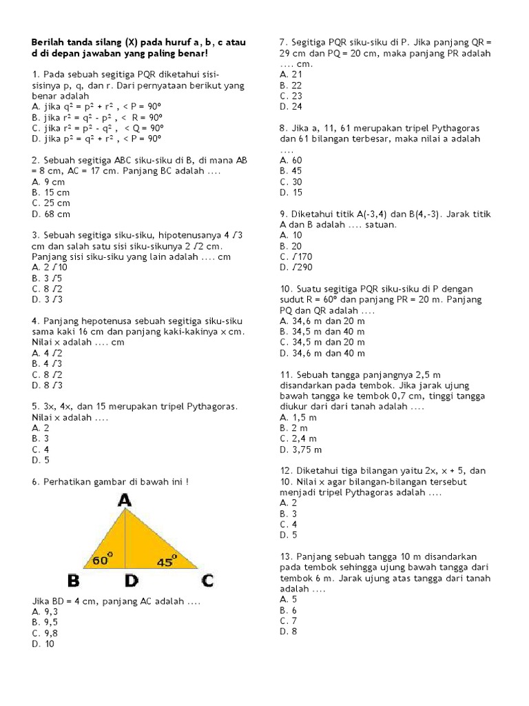 Soal Phytagoras Kelas 8 | PDF