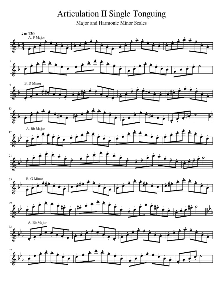Articulation II Single Tonguing AB | PDF | Musical Scales | Music Theory