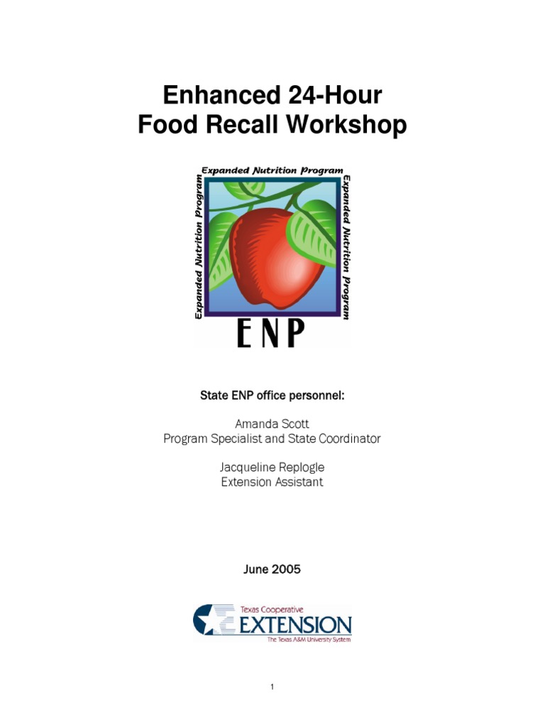Enhanced 24-Hour Food Recall Workshop | PDF | Eating | Foods