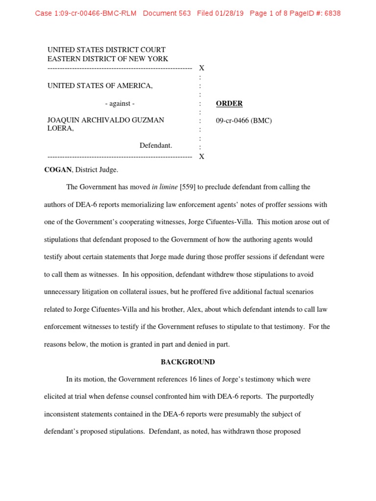 Judge Cogan S Ruling On Limiting Questioning of Agents On El Chapo ...