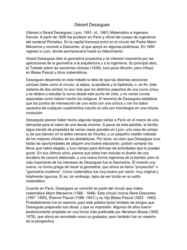 Gérard Desargues | PDF | Geometría | Enseñanza de matemática