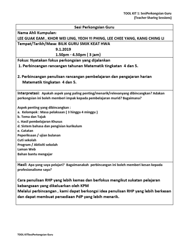 Contoh Laporan Plc Teacher Sharing Session Memerui - Riset