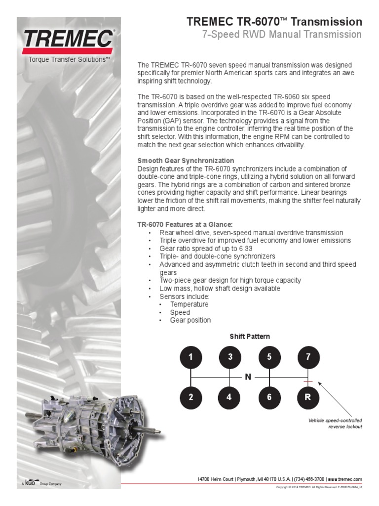 TREMEC TR-6070 Transmission: 7-Speed RWD Manual Transmission | PDF ...