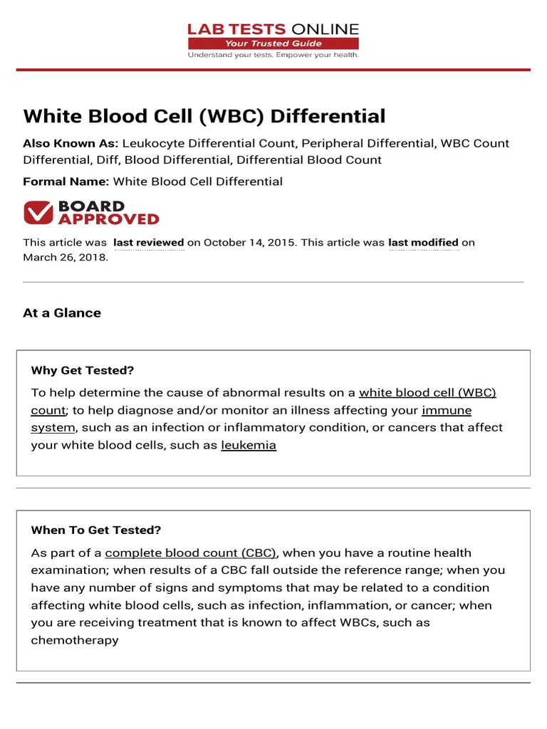 White Blood Cell WBC Differential PDF | PDF | White Blood Cell | Lymphocyte