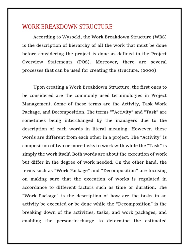 Work Breakdown Structure | PDF | Project Management | Cognition