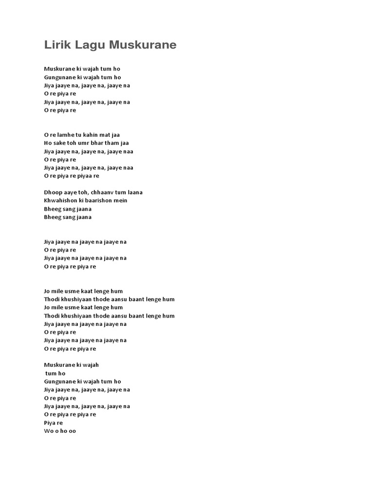 Lyrics of Hindi Song Muskurane | PDF