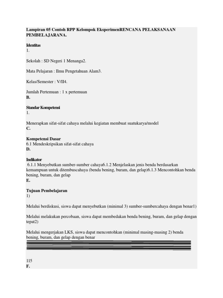 Lampiran 05 Contoh RPP Kelompok Eksperimenrencana Pelaksanaan Pembelajarana | PDF