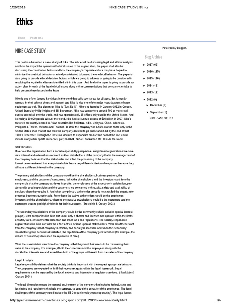 Ethics Study of Nike | PDF | Stakeholder (Corporate) | Employment