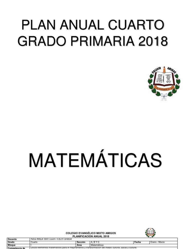 Plan Anual Cuarto Grado 2018 | PDF | Fracción (Matemáticas) | Palabra