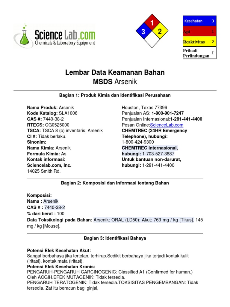 MSDS Arsenik: Risiko dan Penanganan | PDF
