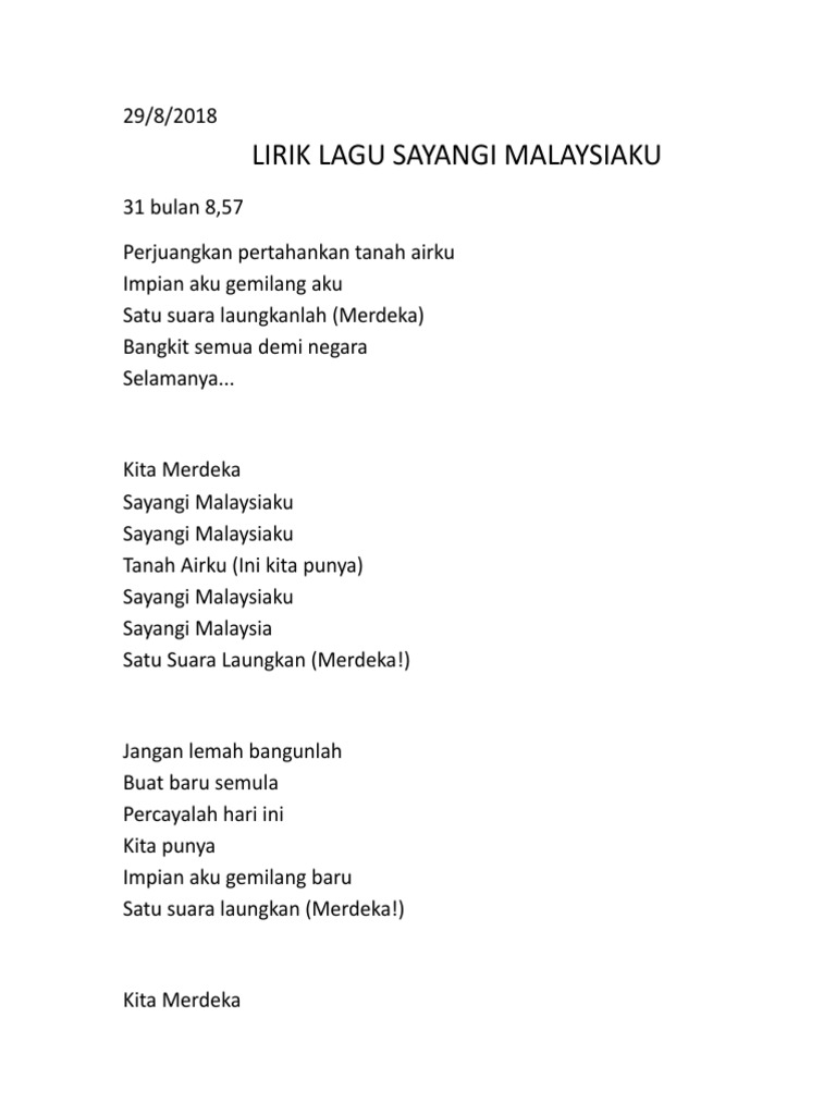 SAYANGI MALAYSIAKU Lirik | PDF