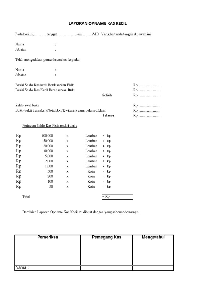 Cash Opname | PDF | Griya & Taman