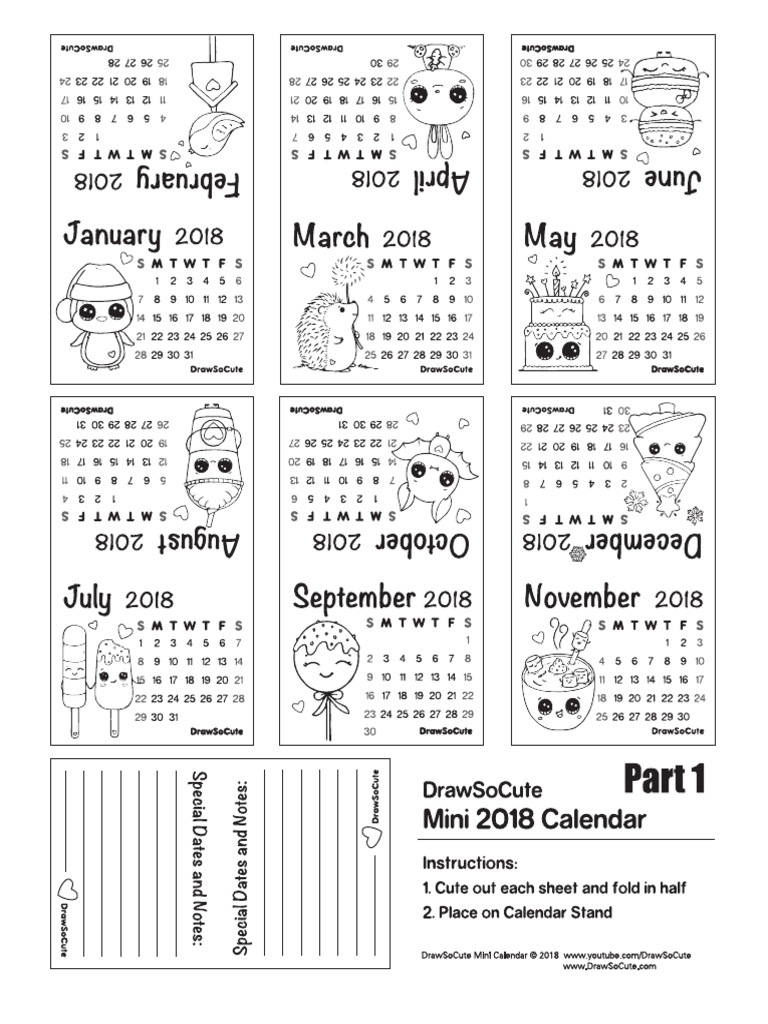 2018 Mini Calendar Monthly | PDF