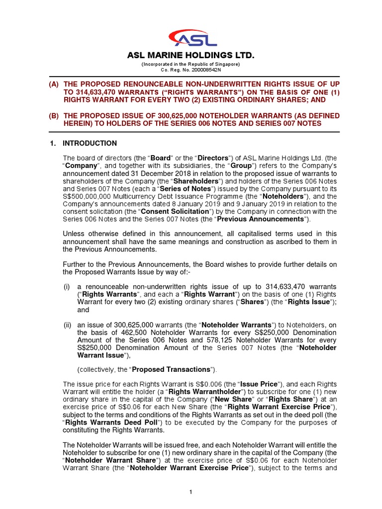Asl Marine Holdings LTD.: (Incorporated in The Republic of Singapore ...
