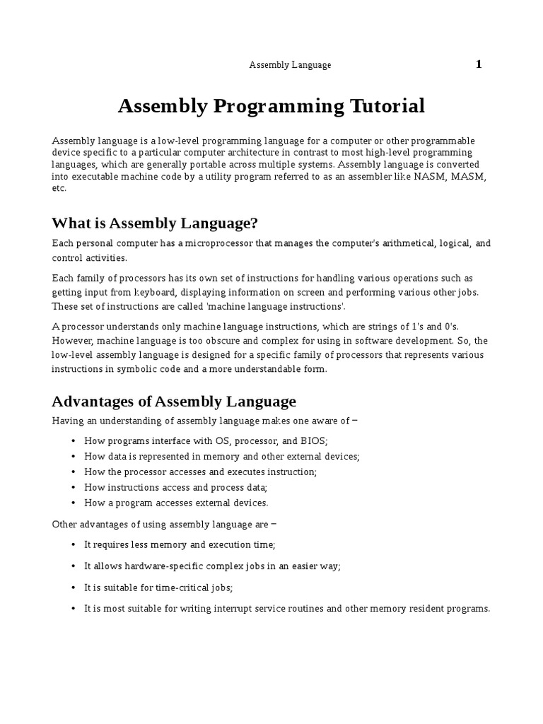 Assembly Programming Tutorial What Is Assembly Language Pdf Assembly Language Binary
