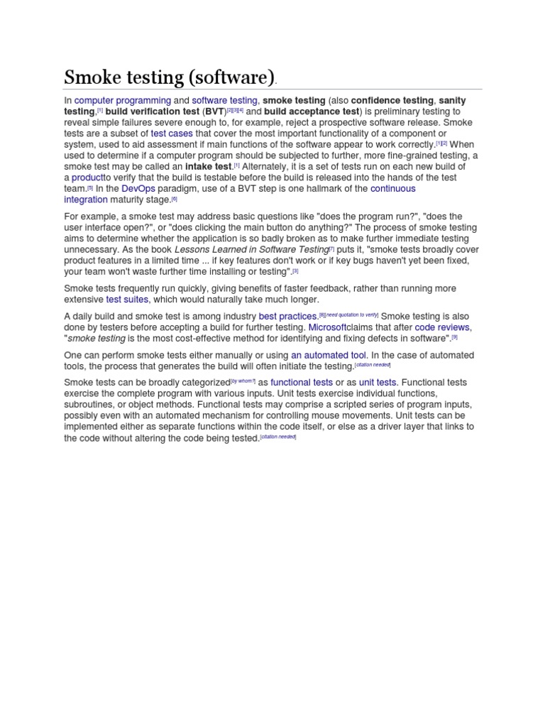 Smoke Testing (Software) | PDF | Systems Science | Software