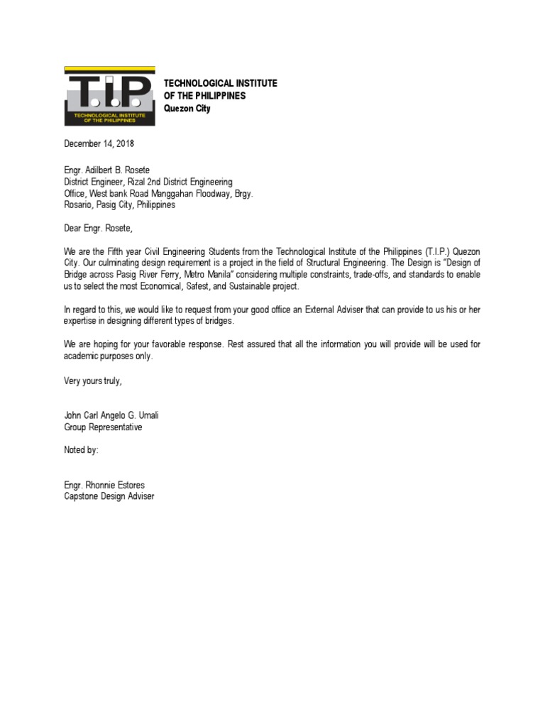 Intention Letter ENGR ESTORES | PDF