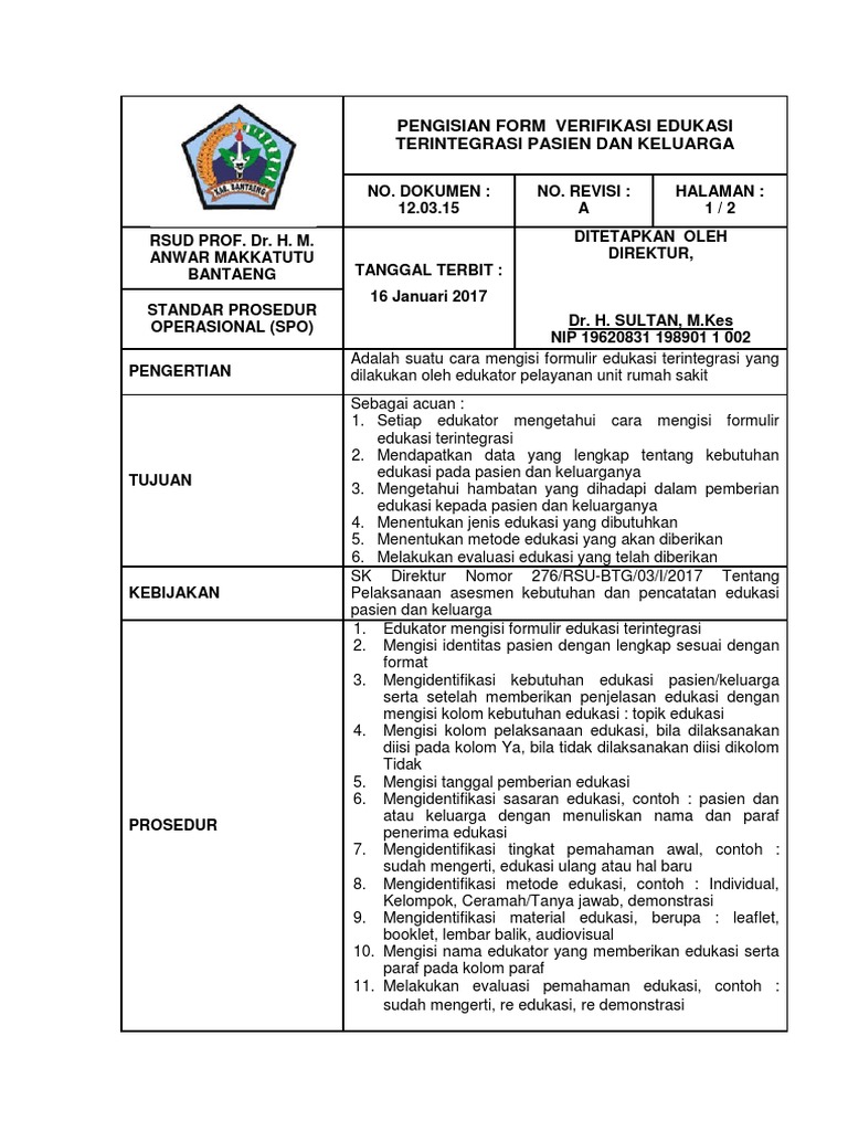 Spo Pengisian Form Edukasi Terintegrasi | PDF