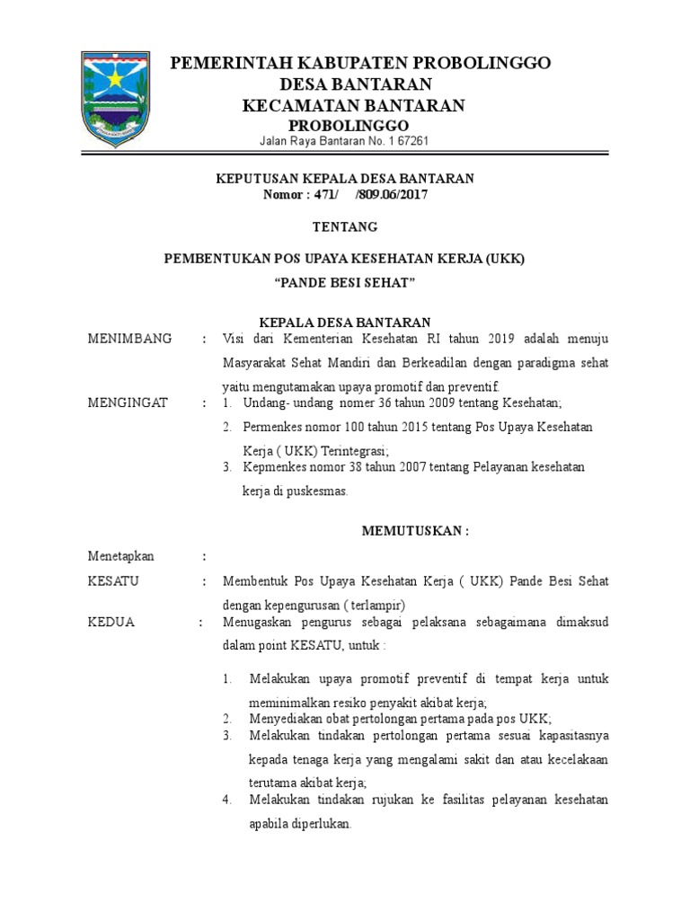 SK Pos Ukk Pande Besi Sehat | PDF