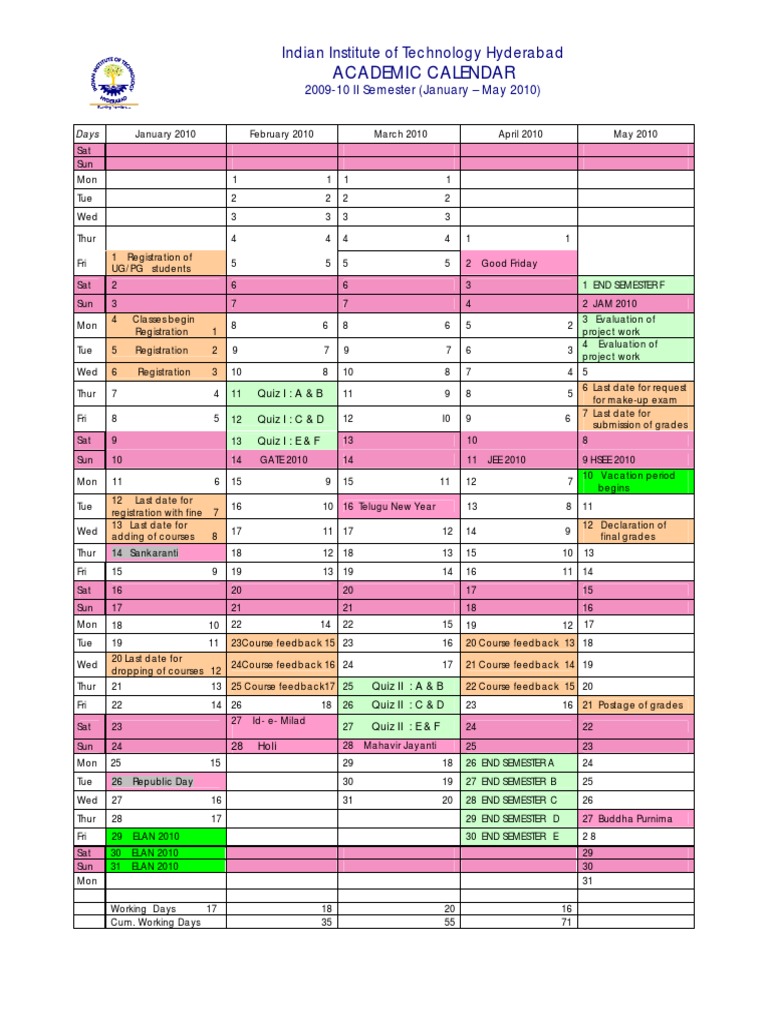 Academic Calendar: Indian Institute of Technology Hyderabad | PDF ...