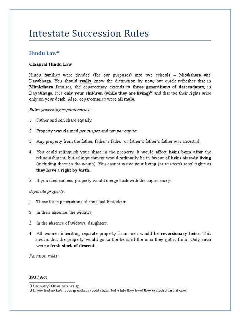 Intestate Succession Rules | PDF | Intestacy | Inheritance